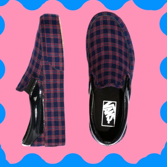 Vans | Shoes | Vans Slip On Platform Sneakers Blue Plaid | Poshmark